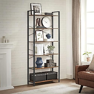 Fancial 6-Tier Tall Bookshelf, Large Bookcase with Steel Frame, Deep Book Shelf for Living Room, Home Office, Study, 11.8 x 31.5 x 73.2 Inches, Industrial Style, Rustic Brown and Black