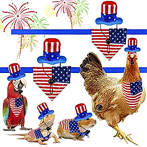 Vehomy 4Pcs Independence Day Bearded Dragon Costume 4th of July Bearded Dragon Hats Lizard Bandanas Lizard Uncle Sam Hat American Flag Hat Lizard Flag Bandana Scarf for Hamster Leopard Gecko