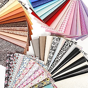 LOTOFUN 30 Pieces Random Colors Faux Leather Sheets 8X 6Inch Multiple Styles Mixed Glitter Grain Texture Embossed Leopard Pattern Printed Colored Leather for Earrings Making Hair Bow and Crafts DIY
