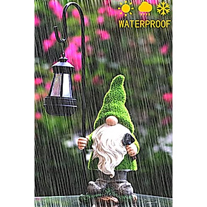 REYISO 12IN Solar Outdoor Gnomes Garden Statues Clearance - Funny Garden Gnome Statue with Solar Lights - Outdoor Garden Decorations - Spring Decor for Patio Yard Lawn Porch - Unique Gnomes Gifts