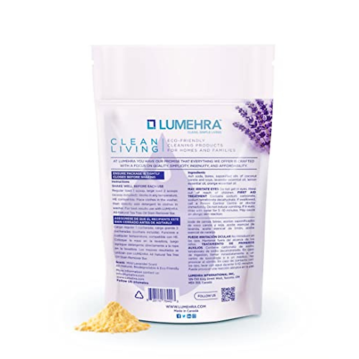 Lumehra Natural Lavender Scent Laundry Detergent Non-Toxic Laundry Detergent Powder Gentle on Sensitive Skin 250g 50 Loads Ultra Concentrated Made in Canada