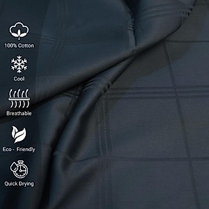 Pizuna Cotton Sheets Queen Size, 300 Thread Count Long Staple Cotton Soft Sateen Sheets Queen with 15inch Deep Pocket (Combed Checks Luxury Anthracite Grey Cotton Sheets Queen)