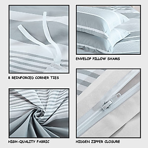 Bedduvit Striped King Duvet Cover Set - 100% Cotton Blue-Gray Duvet Cover King Size, 3 Pieces Grey Stripe Duvet Cover Set, Simple Modern Bedding Comforter Cover with Zipper Closure & 8 Ties, 104"x90"