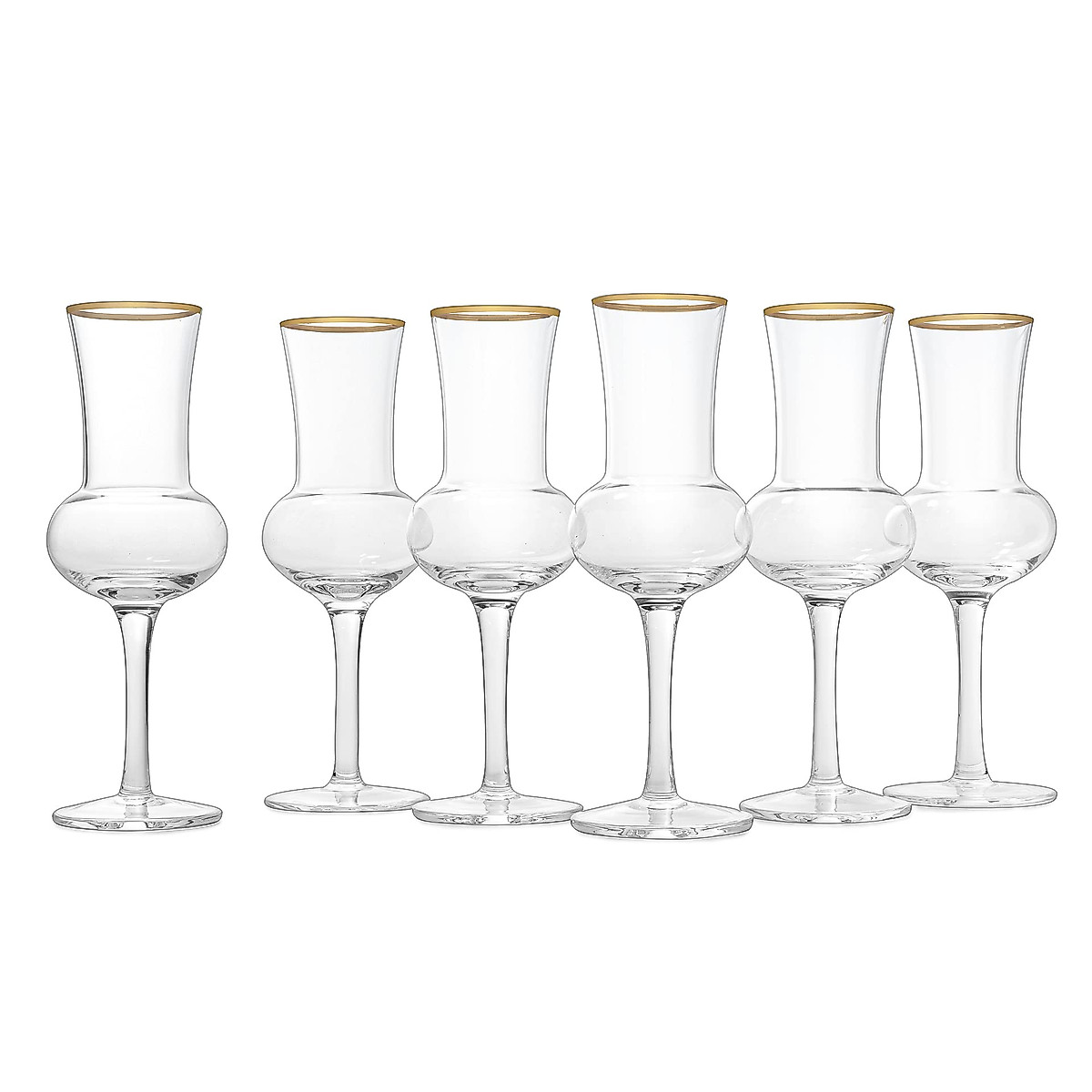 The Wine Savant Crystal Set of 6 Grappa Glasses 3oz Post Dinner Drinks, Italian Tulip Shape, Tasting Glasses, Perfect For Nosing and Sipping, Glasses for Absinthe, Aperol, Sherry, Aperitif, Scotch