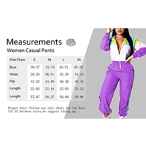 VOIKERDR Women Colorblock One Piece Outfits Set High Waist Pants Long Sleeve Zipper Front Windbreaker Jumpsuit Purple L