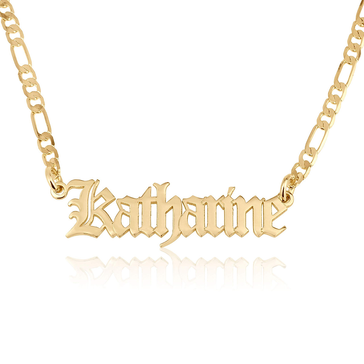 Beleco 18k Gold Plated or Sterling Silver 925 Custom Name Necklace - Personalized Name Plate Necklace for Men & Women with Elegant Figaro Chain, 15 Font Style | Customized & Personalized Necklaces