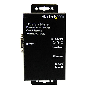 StarTech.com 1 Port RS232 Serial Ethernet Device Server - PoE Power Over Ethernet - Serial Over IP Device Server Adapter - PoE-Powered (NETRS2321POE)