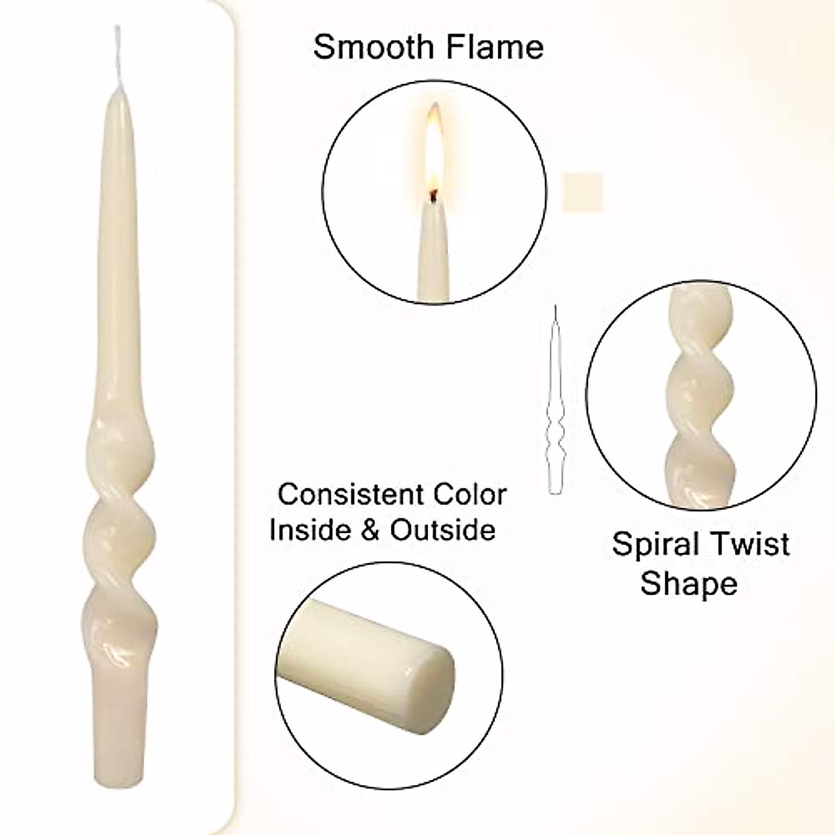 White Taper Candles Twisted Candles Sticks - White Spiral Candlesticks - Unscented Candles for Wedding Party Dinner Home Decoration