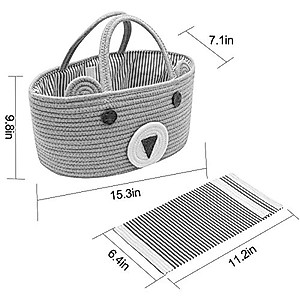 Conthfut Baby Diaper Caddy Organizer 100% Cotton Canvas Stylish Rope Nursery Storage Bin Portable Tote Bag & Car Organizer For Changing Table- Top Baby Shower Basket (Gray)