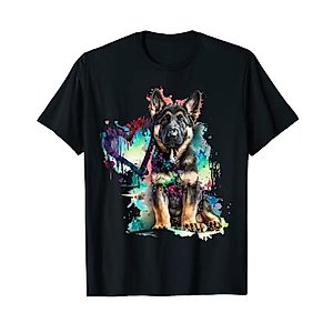 German Shepherd Puppy Mom Lover Watercolor Painting Heart T-Shirt