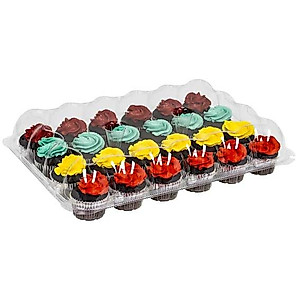 Bake Swirl (24 Counts x 6 Sets Standard Cupcake Containers with 144 Liners Clear Plastic Cupcake Boxes Carrier Holders Detachable Tall High Dome Lid Disposable BPA Wedding Party Baby Shower Birthday