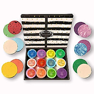 Purelis Shower Steamer Gift Box. Set of 12 Aromatherapy Shower and Bath Bombs Individually Wrapped. Organic Shower Steamer Tablets and Essential Oil Shower Steamers for Spa Gift Set