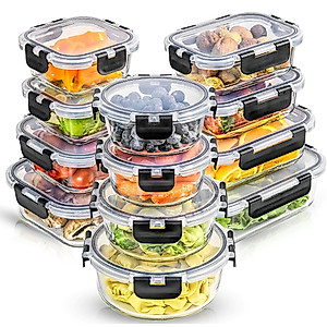 JoyFul by JoyJolt 24pc Borosilicate Glass Storage Containers with Lids. 12 Airtight, Freezer Safe Food Storage Containers, Pantry Kitchen Storage Containers, Glass Meal Prep Container for Lunch