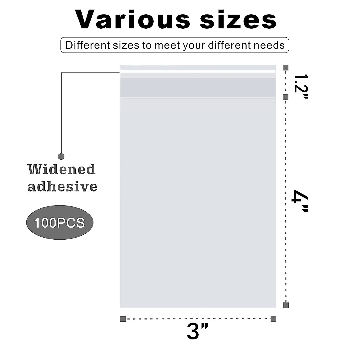 LEOSINDA 100 pcs 3 X 4 Inch Clear Resealable Cellophane Bags Treat Bags Cookie Bags Cello Candy Bags Self Sealing Adhesive Gift Wrap Plastic Small Business Packaging 1.3mil