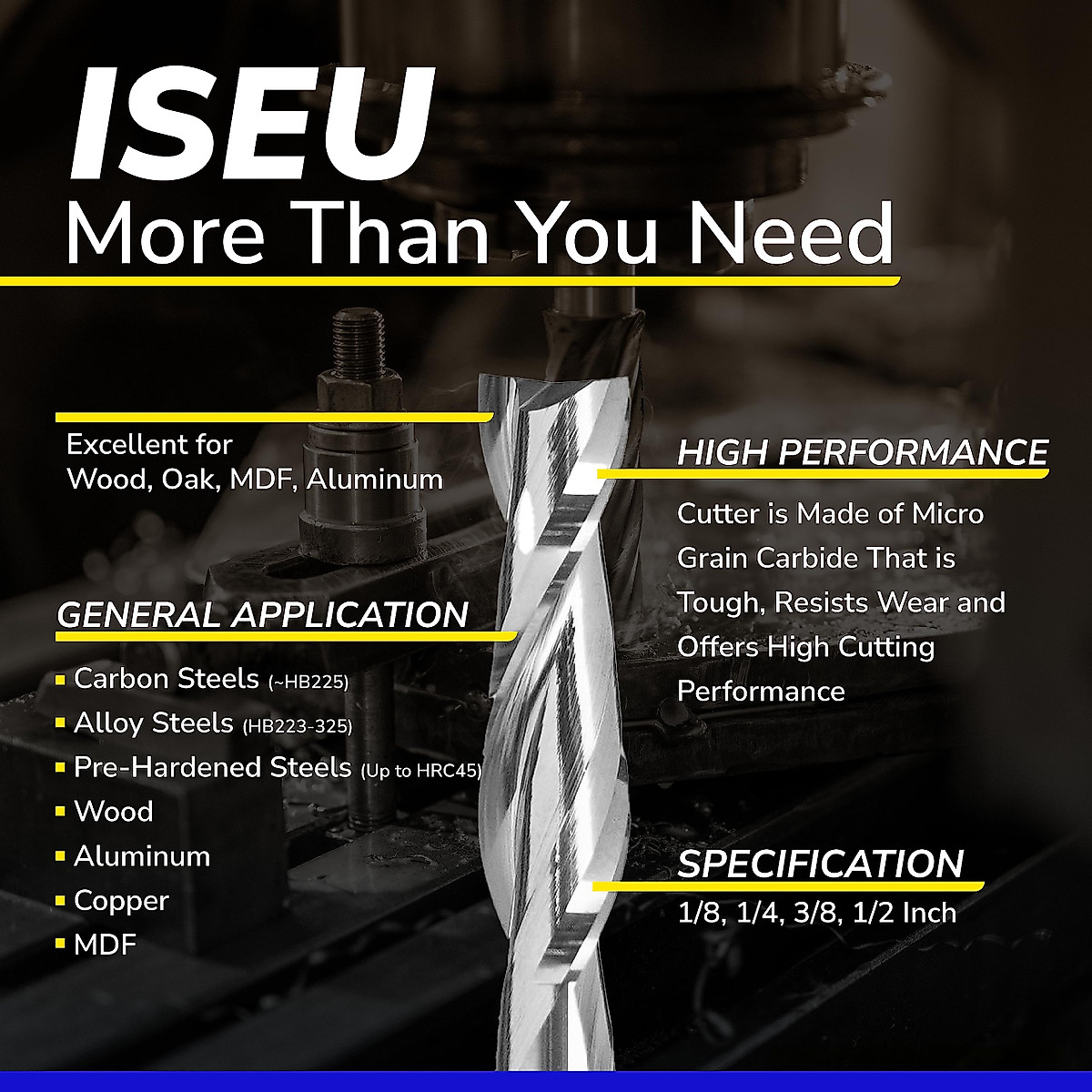 SPEED TIGER Carbide Spiral Router Bits Up Cut - ISEU1/4” Diameter, 1” Cutting Length, 2-1/2"OVL (1 Piece, 1/4") - for Wood, Oak, MDF, Aluminum – Mill Bits Sets for DIYers & Professionals