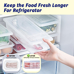 Caylielam 2-Pack Bacon Keeper Containers for Refrigerator, Airtight Fridge Meat Food Storage Boxes with Lids and Tongs, Clear and Reusable Plastic Fruit Cheese Eggs Serving Holder, Microwave Safe