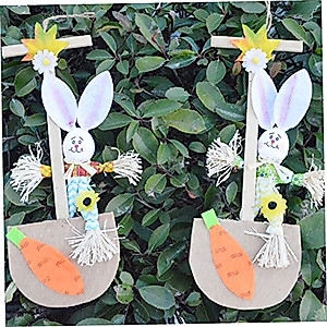 ABOOFAN 4 Pcs Easter Decoration Easter Bunny Cutouts Tiger and Bunny Easter Hanging Door Sign Easter Wall Hanging Plaque Easter Bunny Sign Easter Door Plaque Props Wooden Household