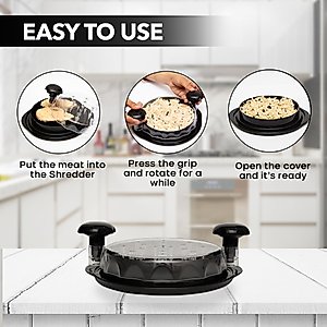 Chicken Shredder Tool Twist Large -Effortless Meat Shredder with Transparent Lid |Versatile Meat Grinder & Slicer for Chicken, Beef, Pork- Heat Resistant Chicken Shredder with Ergonomic Handle (Black)