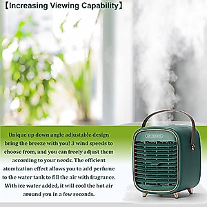 Tenbroman Portable Air Conditioner Fan, Retro Rechargeable Mini Air Cooler Battery Powered Desk Fan with Handle, Desk Misting Fan with 3 Speeds for Sports Office and Outdoor, 1 Pcs (Green)