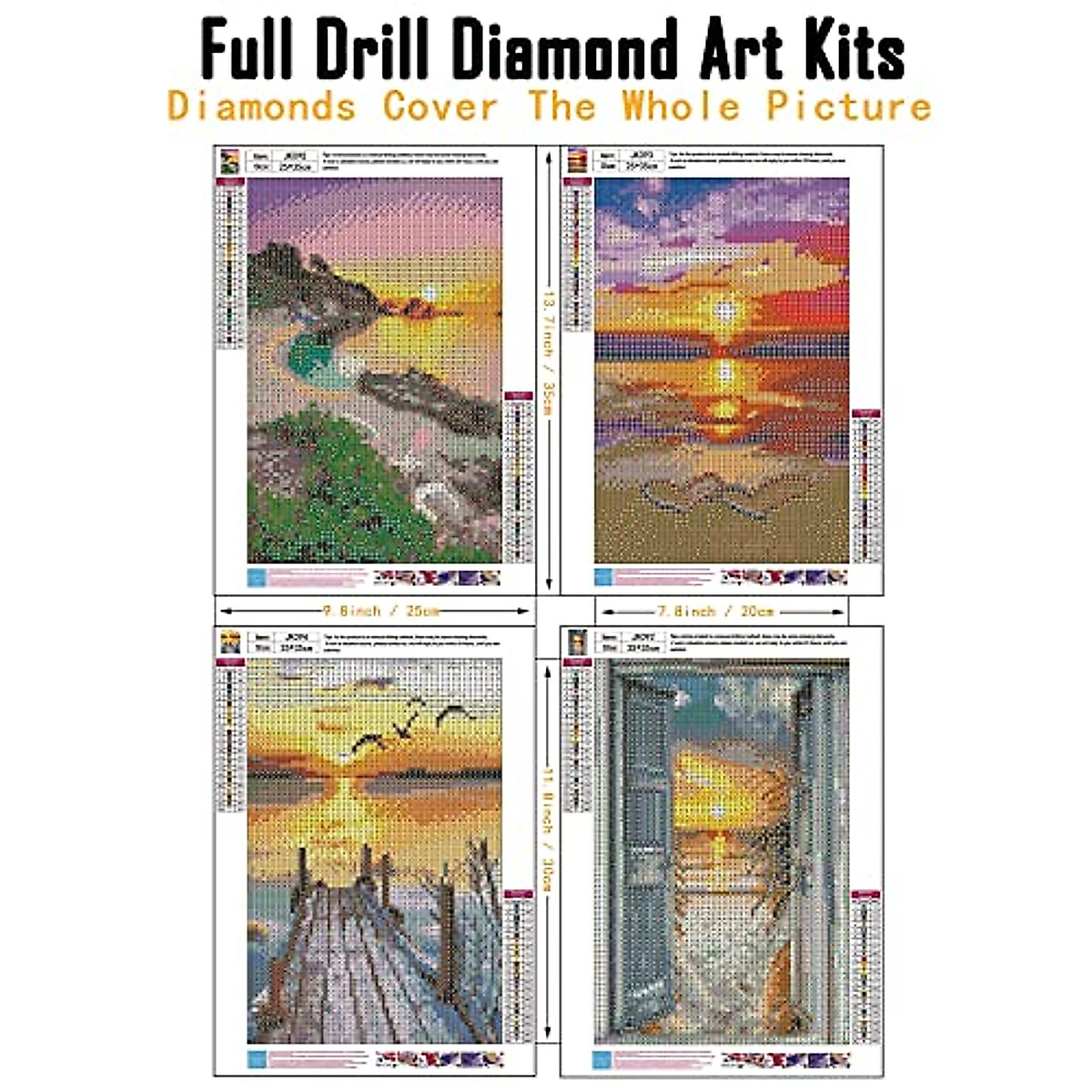 CHWGLFGG 4 Pack Diamond Painting Kits for Adults Beginners,DIY 5D Beach Landscape Diamond Art Kits,Round Full Drill Seaside Sunset Scenery Gem Art Kit,Home Wall Decor 9.8 x 13.8 Inch