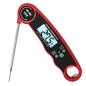 Instant Read Meat Thermometer, Digital Food Thermometer for Cooking, Kitchen Candy Thermometer with Fahrenheit & Celsius (℉/℃) Switch for Oil Deep Dry BBQ Grill Roast Turkey Smoker (red)