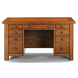 Pemberly Row Contemporary Aged Maple Double Pedestal Executive Desk with Drawers for Office