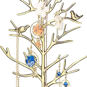 INVIKTUS Silver Birds Tree Jewelry Stand Display Earring Necklace Holder Organizer Rack Tower