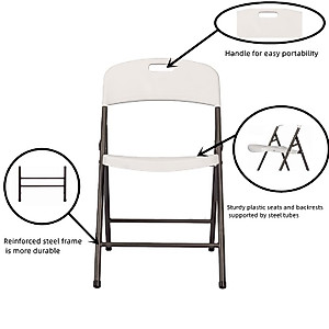 EDEBIBY Folding Plastic Chair with 350-Pound Capacity - 6-Pack, Commercial Grade Folding Chair，White (White, 6-Picks)