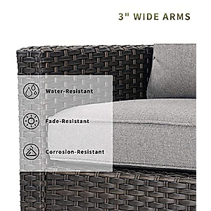 Grand patio Sofa Sets 5 Pieces Conversation Set with Fire Pit Table, Luxury Heavy Duty Wicker Patio Furniture Sectional Sofa with Thick Cushions (Brown Set with Fire Pit, 5 PCS)