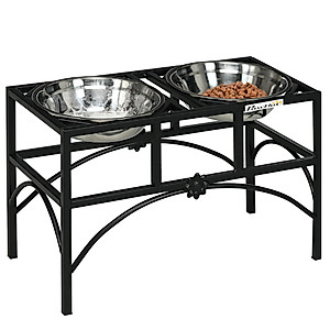 PawHut Elevated Dog Bowls, Double Stainless Steel Heavy Duty Dog Food Bowl Elevated Pet Feeding Station, 14" H