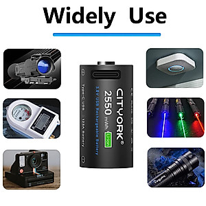 CITYORK CR123A 2550mWh Lithium Battery 6 Pack, 2550mWh CR-123A Lithium Battery for High Intensity Flashlight, Home Safety, Security Devices with 4 in 1 USB-C Cable（Not D Size Battery）