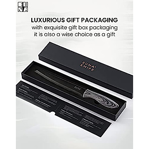 EUNA Serrated Bread Knife, 8 Inch Bread Cutter With Sheath & Gift Box, Stainless Steel Utility Knife for Slicing Homemade Bread, Bagels, Cake, Non-stick Coating