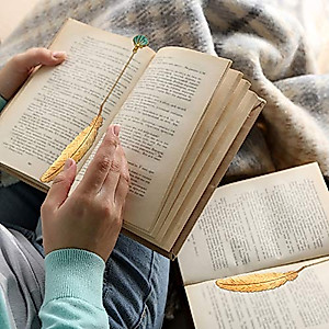 8 Pieces Metal Feather Pendant Bookmarks 3D Gold Vintage Bookmark Shell Tower Strawberry Snowflake Pendant Bookmarks Presents for Teens Adults Friends Readers Students