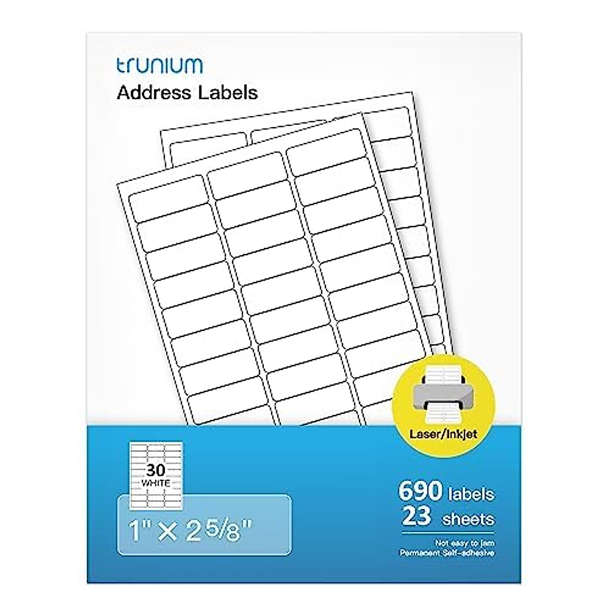 Shipping Address Labels, TRUNIUM 1" x 2-5/8" Address Labels for Laser & Inkjet Printers (23 Sheets, 690 Labels)