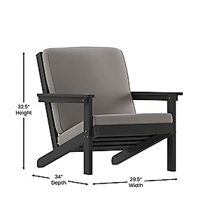 Flash Furniture Charlestown Adirondack Style Deep Seat Patio Club Chair with Cushions - Black Poly Resin Frame - Cream All-Weather Cushions - Indoor/Outdoor