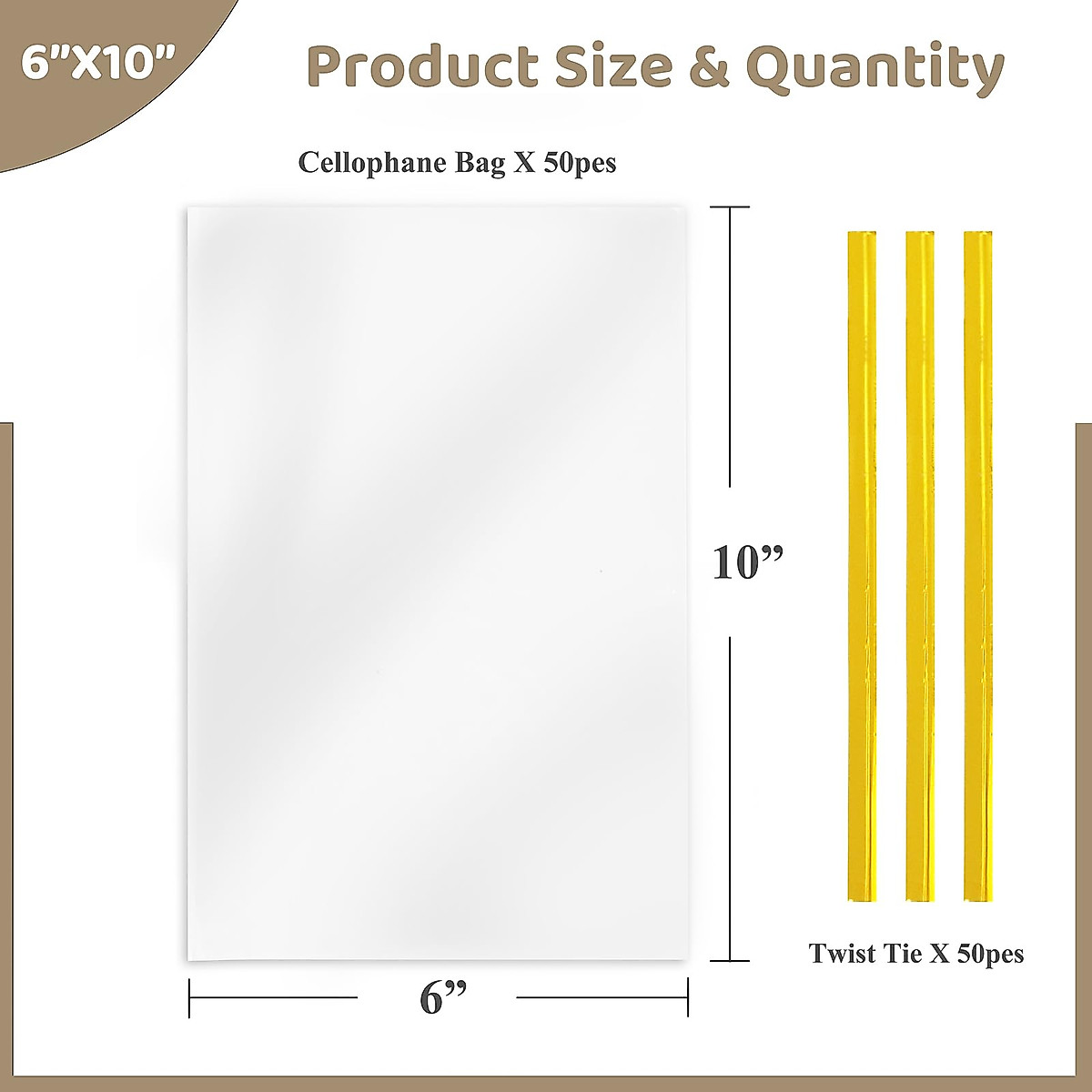 WIKDAY Cellophane Bags 100 PCS 6x10 Inches Clear Gift Gags with Ties Plastic Treat Party Favor Candy Bags for Gift Giving, Packaging Snack, Products