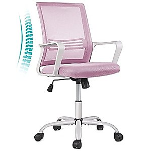 Office Chair, Desk Chair Ergonomic Pink Office Chair Computer Chair, Home Office Desk Chairs with Wheels Pink Desk Chair, Mid Back Mesh Office Chair Rolling Swivel Chair with Lumbar Support Armrests
