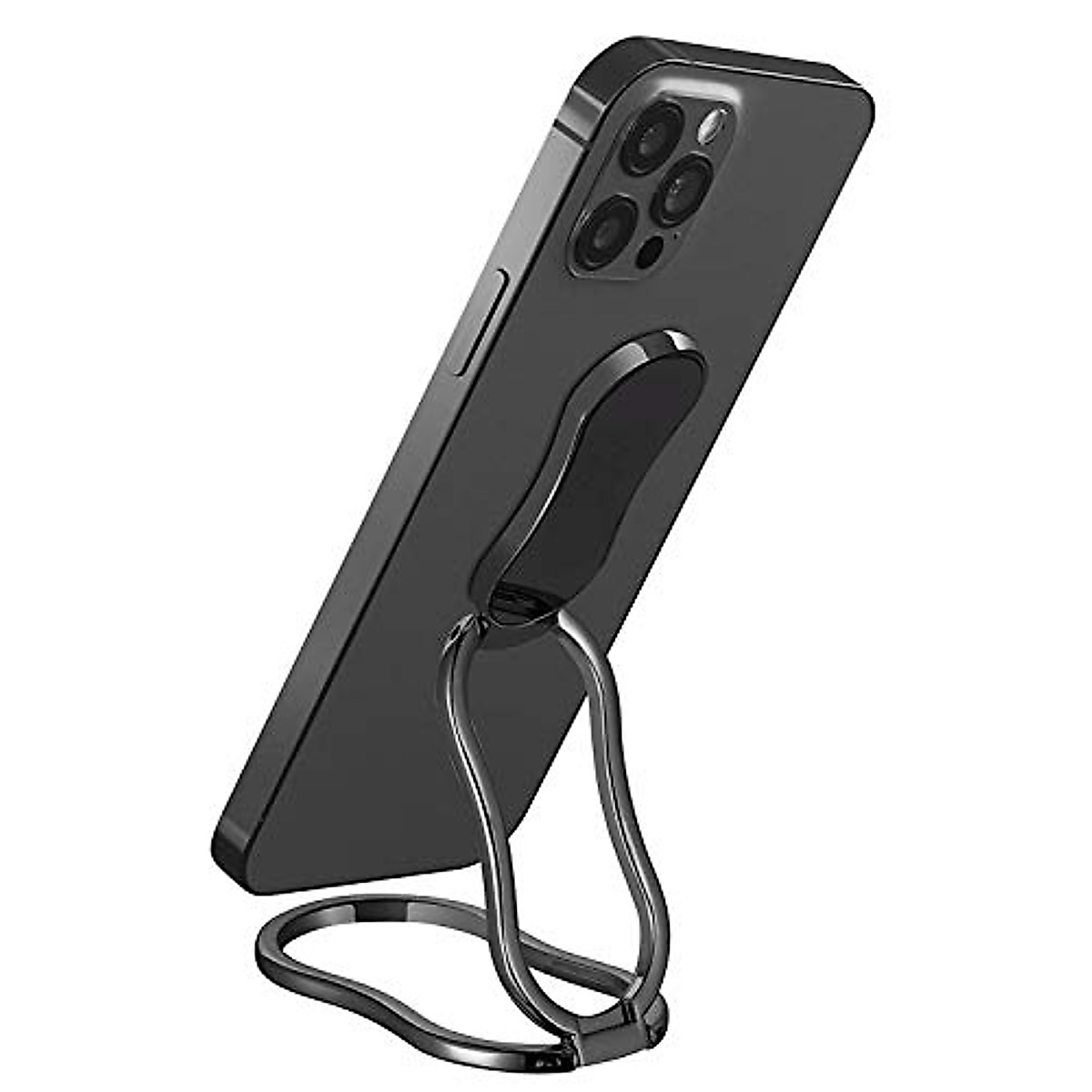 Phone Ring Holder Finger Kickstand, Foldable Cell Phone Stand 360° Rotation Metal Phone Back Grip for Magnetic Car Mount Phone Finger Ring Grip Compatible with iPhone and All Smart Phones (Black)