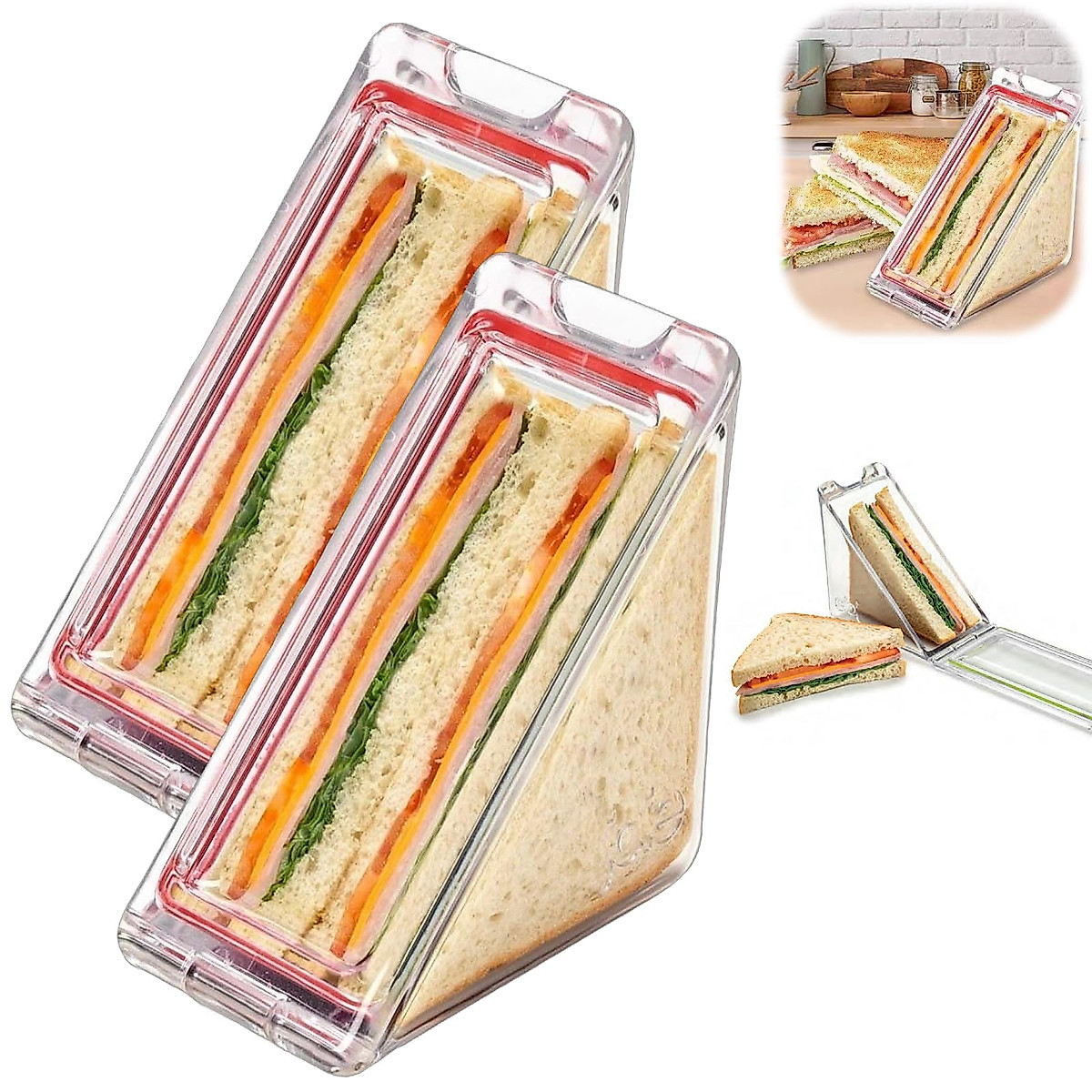 RAUWIZX 2 PCS Magnetic Sandwich Container, Sandwich Container Washable Crisper, Reusable Sandwich Container, Portable Acrylic Clear Sandwich Bento Box with Lid Sandwich Organizer