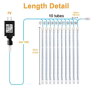 Aluan Christmas Lights Meteor Shower Rain Lights 10 Tube 240 LED 12 Inch Waterproof Plug in Falling Rain Fairy String Lights for Halloween Christmas Holiday Party Home Patio Outdoor Decoration, White