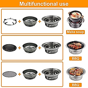 Korean BBQ Grill，Portable Charcoal Grill Stainless Steel Non-stick Easy to Clean Multi-function Charcoal Stove for Outdoor Camping BBQ Grill