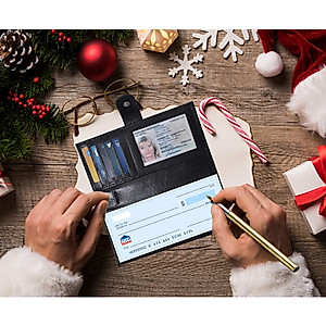 ESTALON Leather Checkbook Cover for Men & Women - Duplicate Checks - RFID Blocking - Slim Wallet with 5 Card Holder Slots - Personal & Business Checks - Standard Register - Gifts for Him, Her