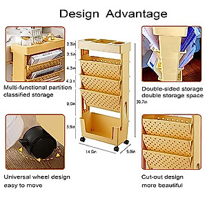 APBATS 5 Tier Removable Movable Bookshelf, Mobile Unique Bookcase, Utility Organizer Yellow Bookshelves with Wheels for Kids Children Students Study in Bedroom Living Room Home School