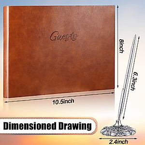 Leather Guest Book and Pen Stand Set, 10.5" x 8" Embossed Guests Sign in Book Registry Book for Funeral, Wedding Reception, Vacation Homes and Events, 80 Sheets (Brown)