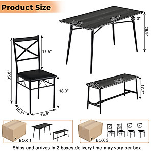 VINGLI 55in Modern Dining Table Set for 6, Rectangular Kitchen Dining Table, Bench, 6 Piece Wooden Dinner Table Set with Upholstered Chairs for Kitchen, Dining Room, Apartment - Dark Grey