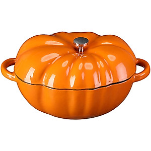 Pickmesh 2 qt Pumpkin Cocotte Pumpkin Cast Iron Dutch Oven Pre-seasoned Cast Iron Garlic Roaster Heat Resistant Pumpkin Pot for Thanksgiving Grill,Oven Backyard 6.3'L x 5'W x 2.6'H(Orange)
