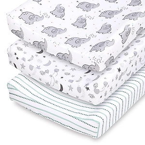 The Peanutshell Changing Pad Covers for Girls or Boys, Unisex 3 Pack, Celestial Elephant