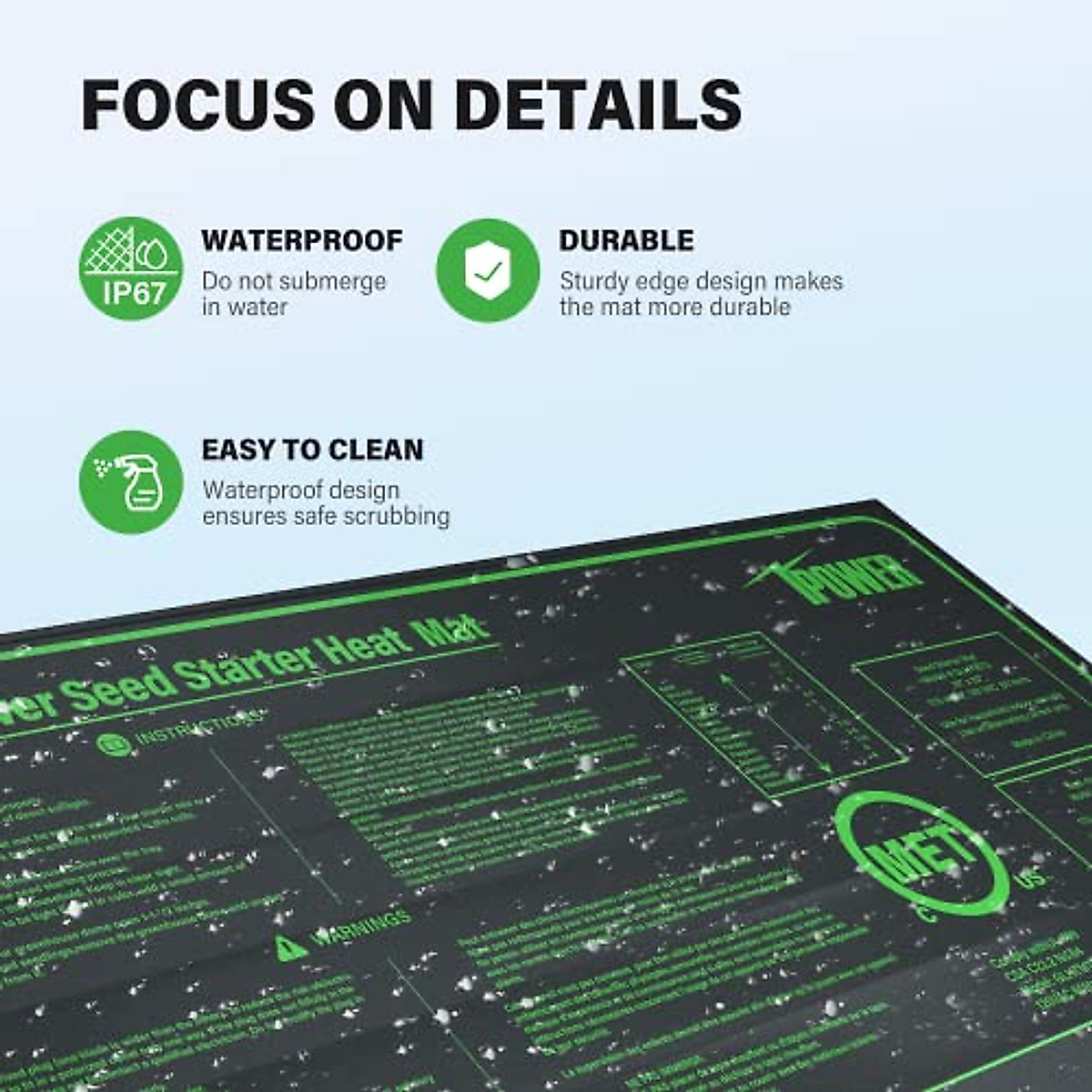 iPower GLHTMTS Durable Waterproof Seedling Warm Hydroponic Plant Germination Starting Pad, 10" x 20"Heat Mat, 10" x 20", Black