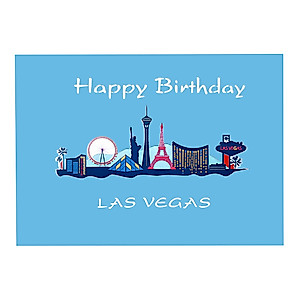 iGifts And Cards Unique Happy Birthday Blue Cover Las Vegas 3D Pop Up Greeting Card - Fun, Special Occasion, Congratulations, Celebration, Feliz Cumpleaños, Best Friend, Cute, Sin City, Famous, Unique