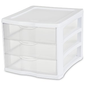 Sterilite ClearView Compact Stacking 3 Drawer Storage Organizer System for Crafting Supplies, Home Office, or Dorm Room, (16 Pack)